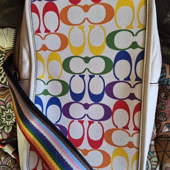 Coach | Bags | Coach Tan Interior Bag With Rainbow Accents | Poshmark